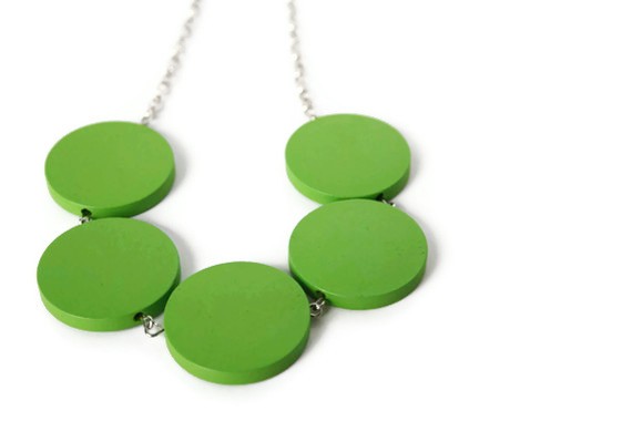 Green Necklace. Wood Bead Necklace In Leaf Green. Bright Color. Spring ...