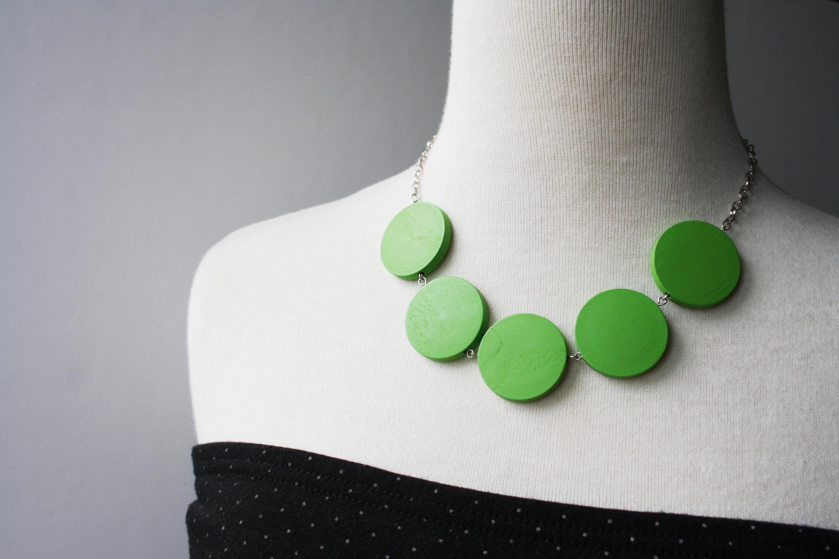 Green Necklace. Wood Bead Necklace In Leaf Green. Bright Color. Spring ...